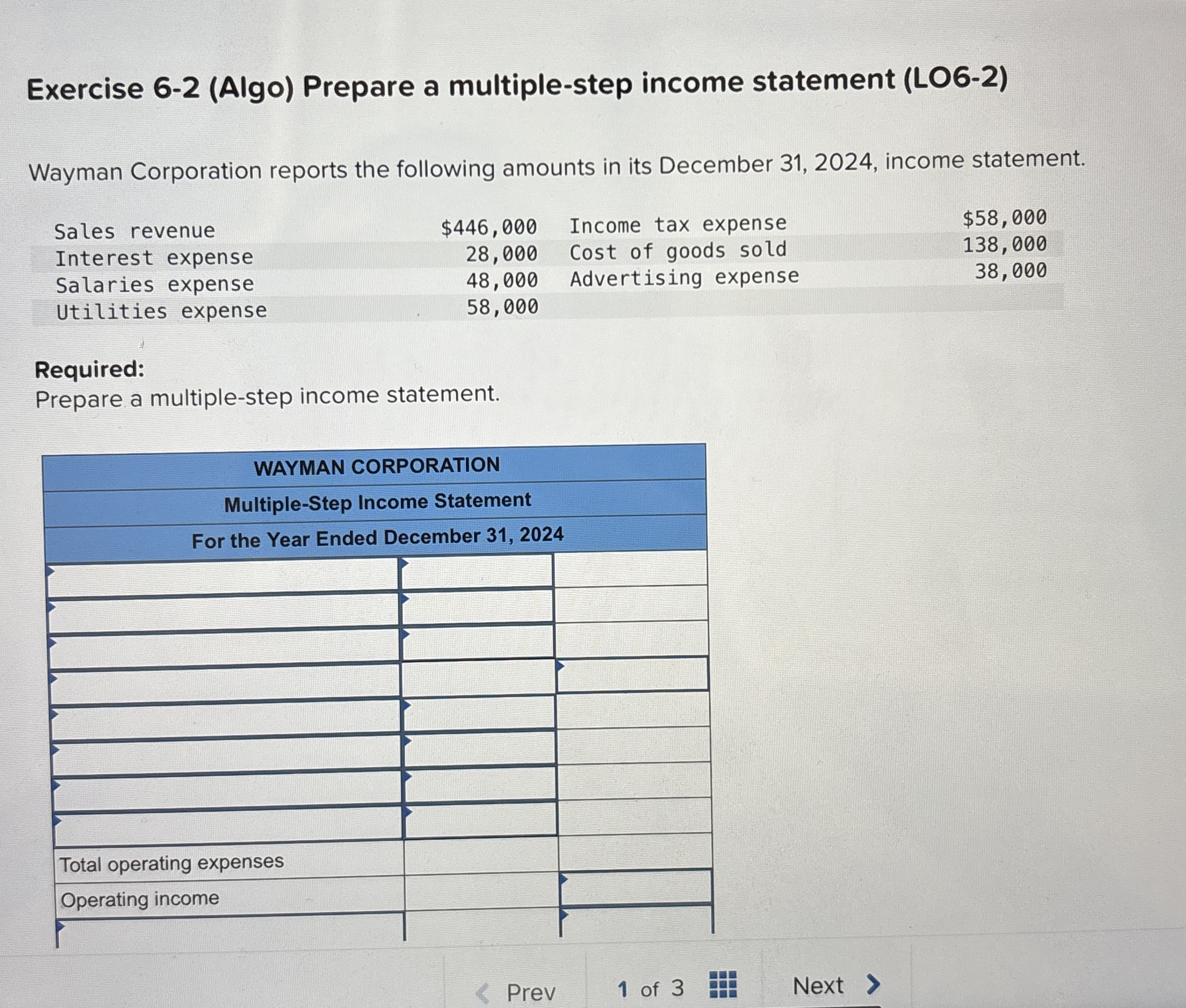 Solved Exercise 6-2 (Algo) ﻿Prepare a multiple-step income | Chegg.com