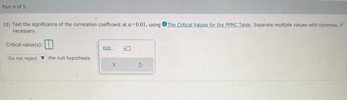 Solved Part 4 of 5 The Critical Values for the PPMC Table. | Chegg.com