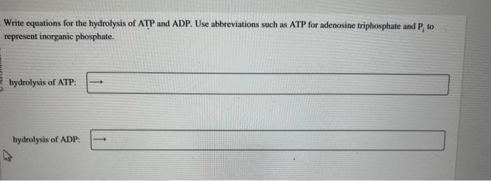 Solved Write equations for the hydrolysis of ATP and ADP. | Chegg.com