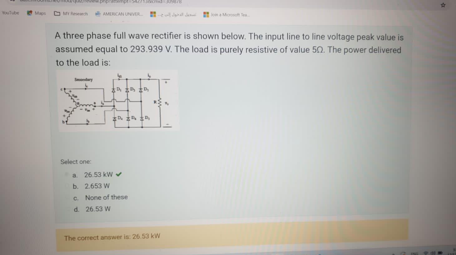 Solved A three phase full wave rectifier is shown below. The | Chegg.com