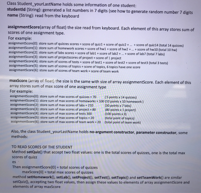 Solved Class Student_yourLastName holds some information of | Chegg.com