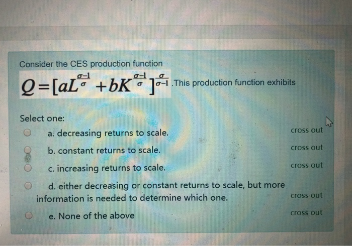 Solved Consider The Ces Production Function Q [al Bk®] 0 1