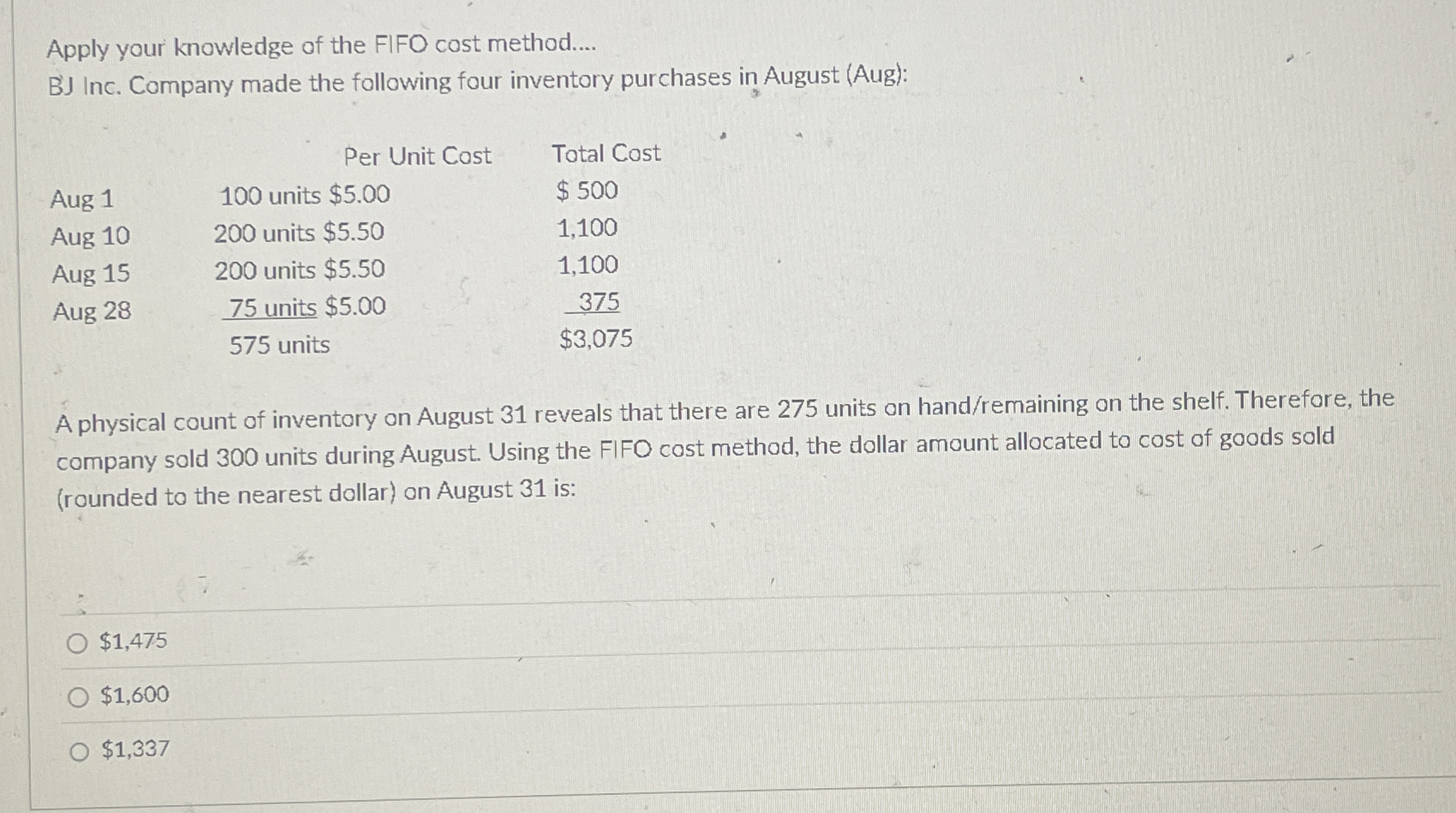 Solved Apply your knowledge of the FIFO cost method....BJ | Chegg.com