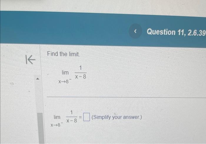 Solved Find the limit. limx→8−x−81 limx→8−x−81= | Chegg.com