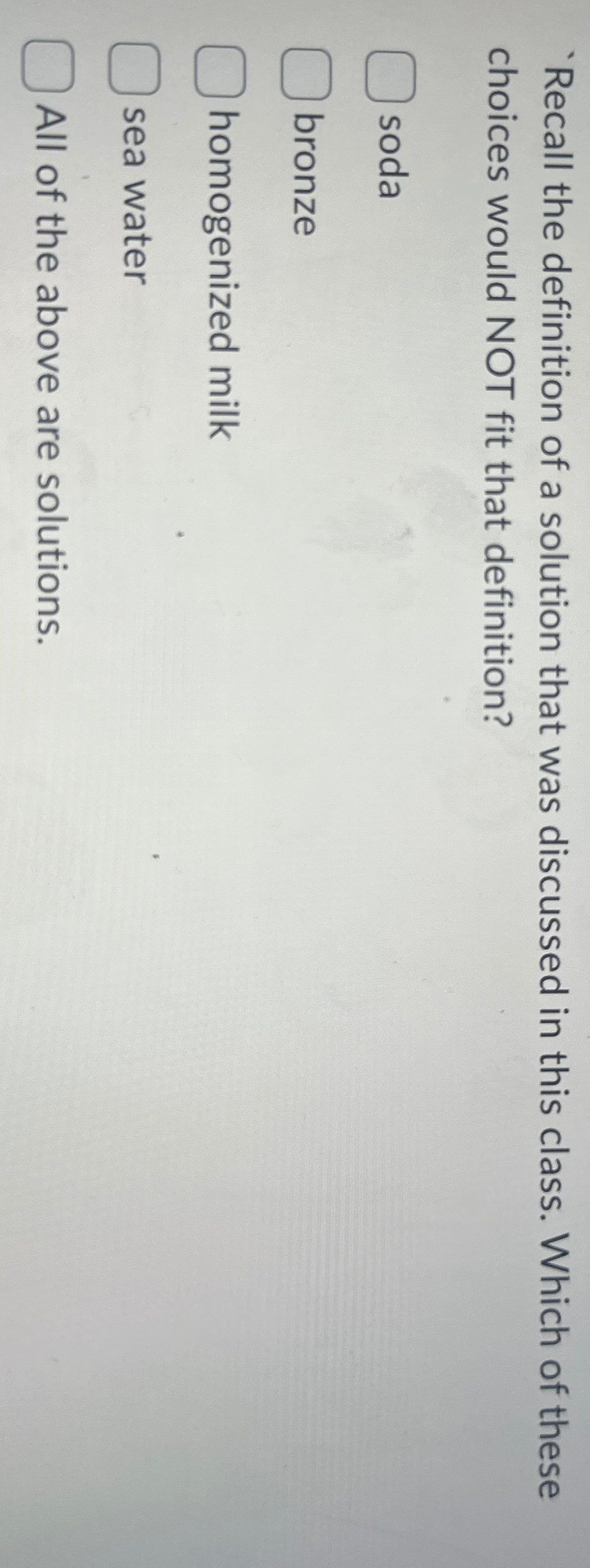 Solved `Recall the definition of a solution that was | Chegg.com