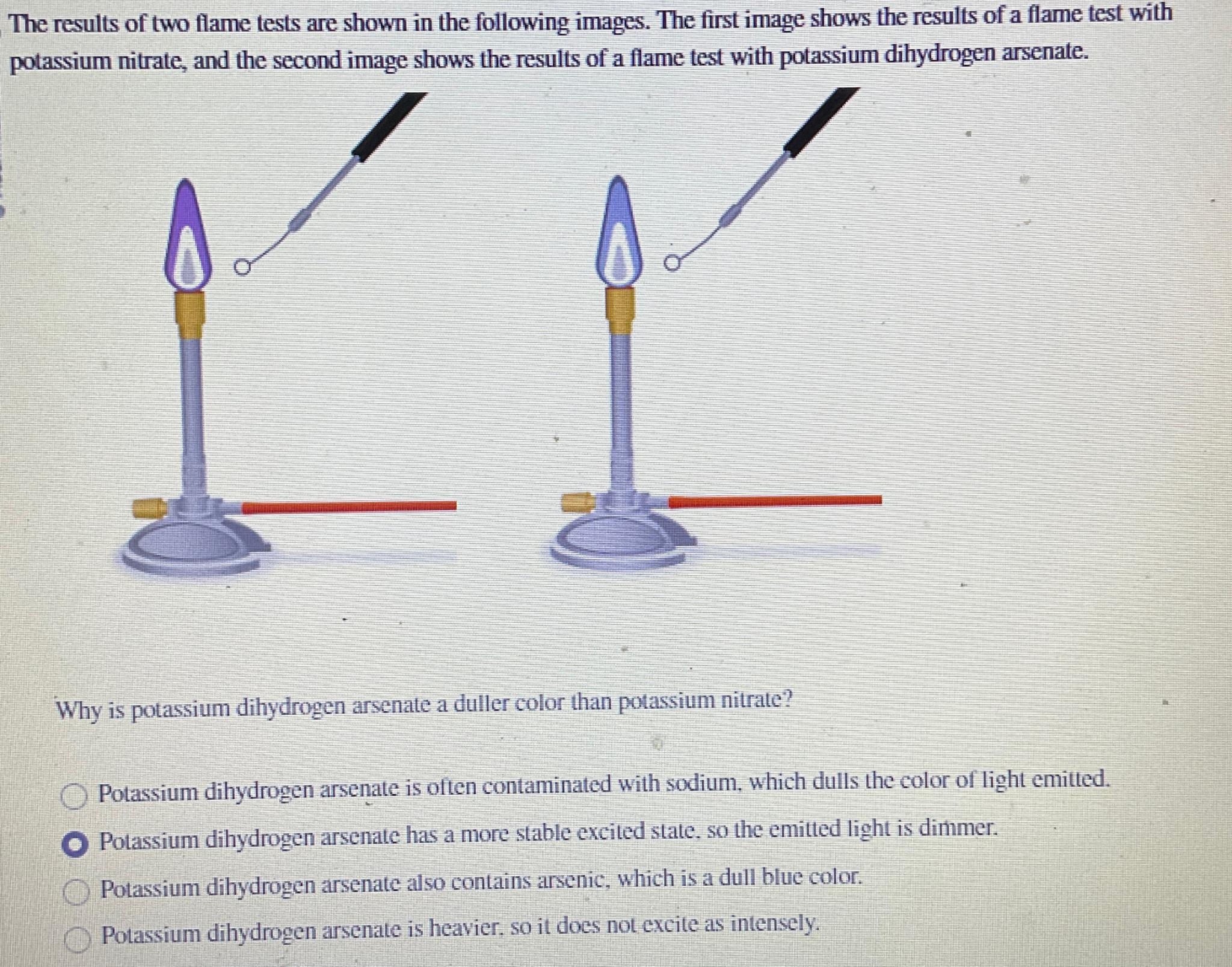 Solved The results of two flame tests are shown in the | Chegg.com