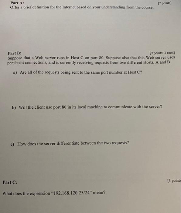 Solved Part A: Offer a brief definition for the Internet | Chegg.com