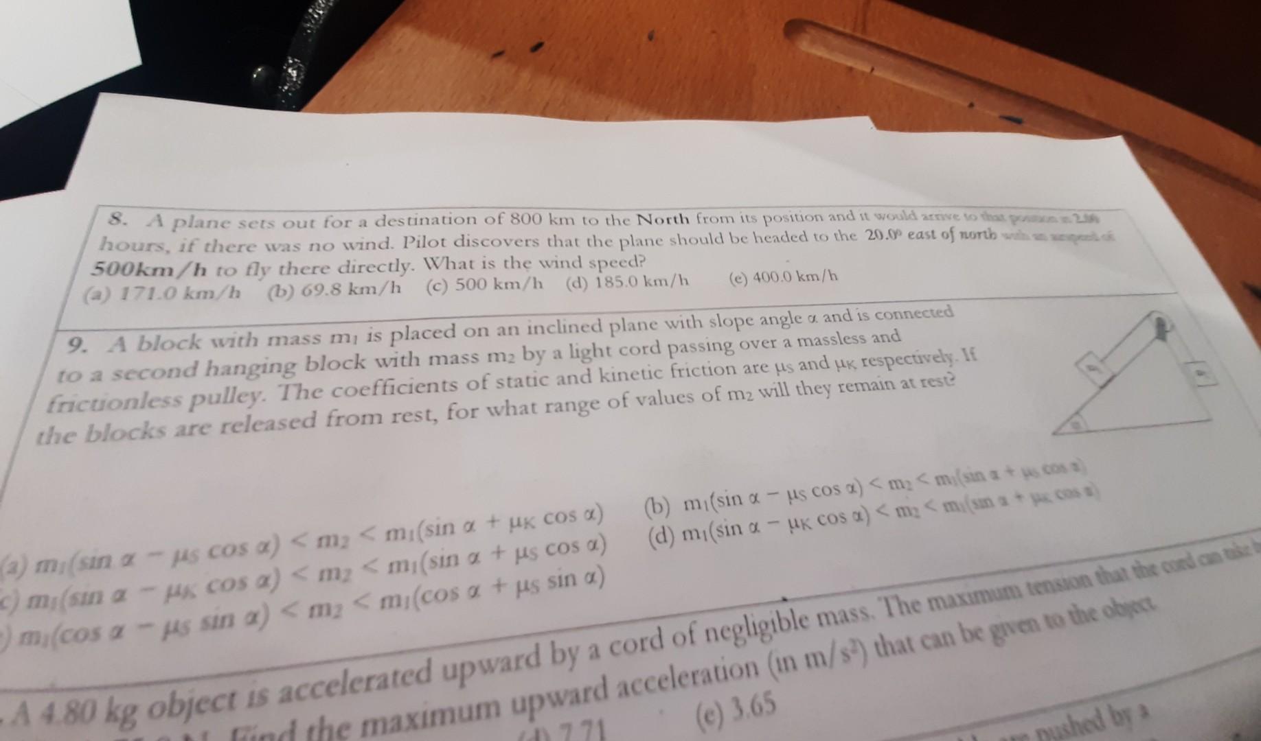 Solved 8. A plane sets out for a destination of 800 km to | Chegg.com