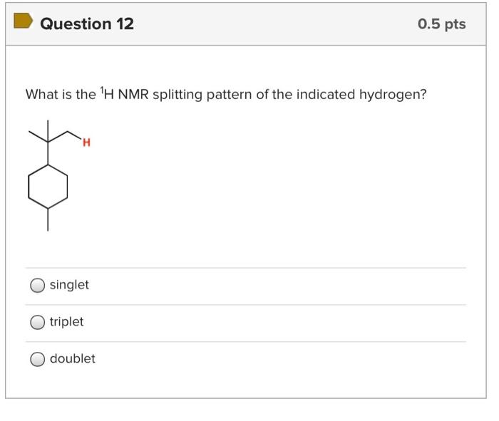 Solved Question 12 0.5 pts What is the 'H NMR splitting | Chegg.com