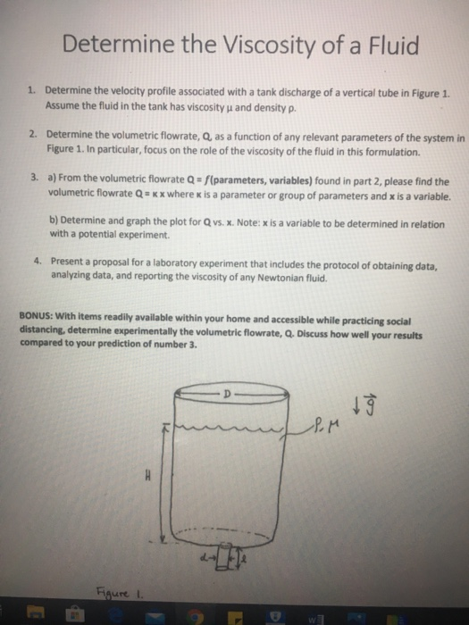Determine the Viscosity of a Fluid 1. Determine the | Chegg.com