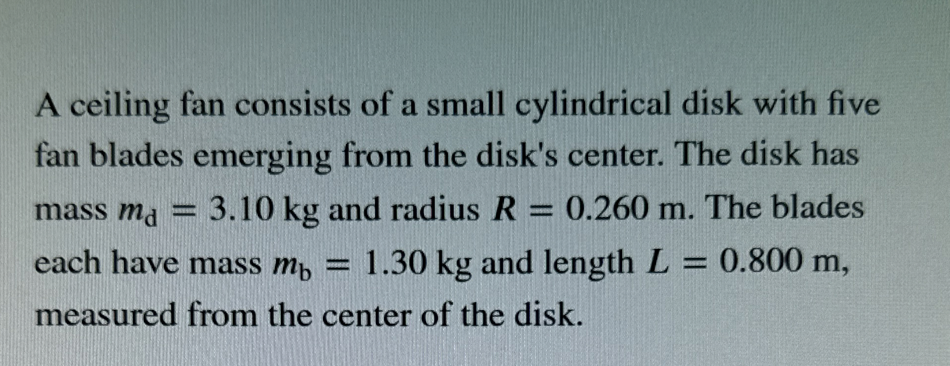 Solved A ceiling fan consists of a small cylindrical disk | Chegg.com