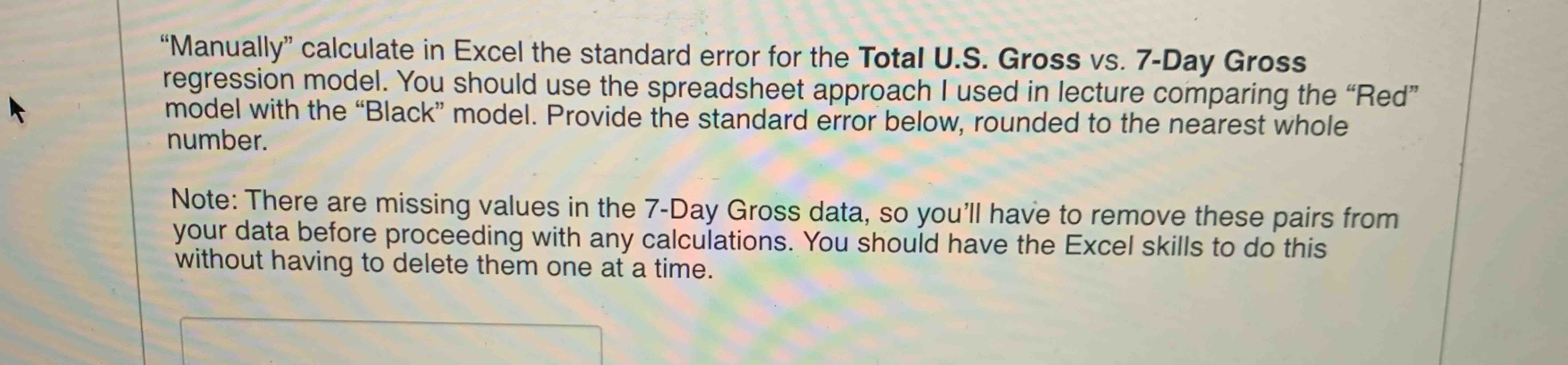 Solved "Manually" calculate in Excel the standard error for | Chegg.com