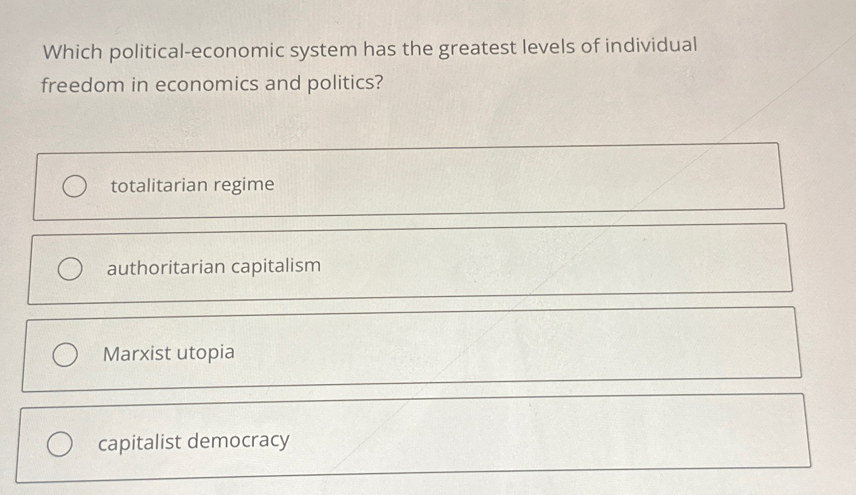 Solved Which political-economic system has the greatest | Chegg.com
