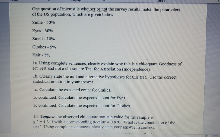 Solved Styles First impressions As part of a survey, a | Chegg.com