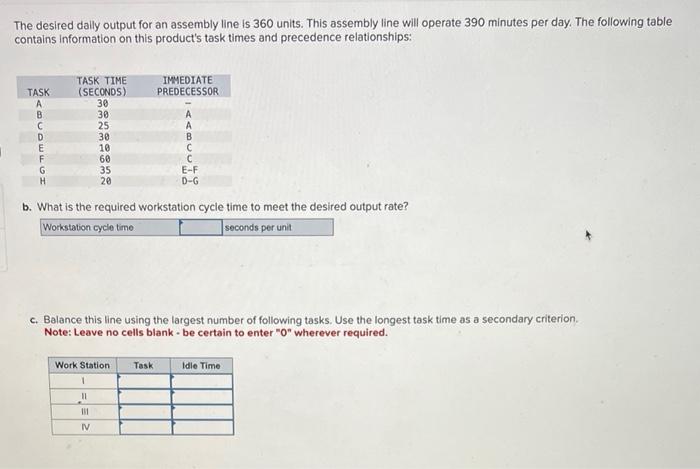 Solved The desired dally output for an assembly line is 360 | Chegg.com