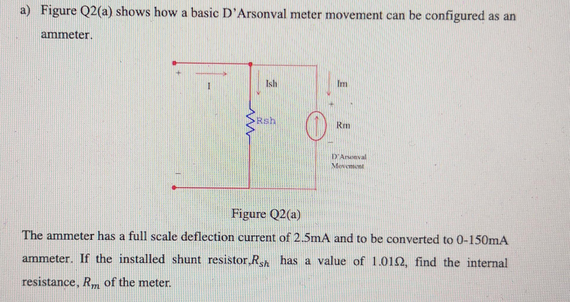 Solved a) Figure Q2(a) shows how a basic D'Arsonval meter | Chegg.com