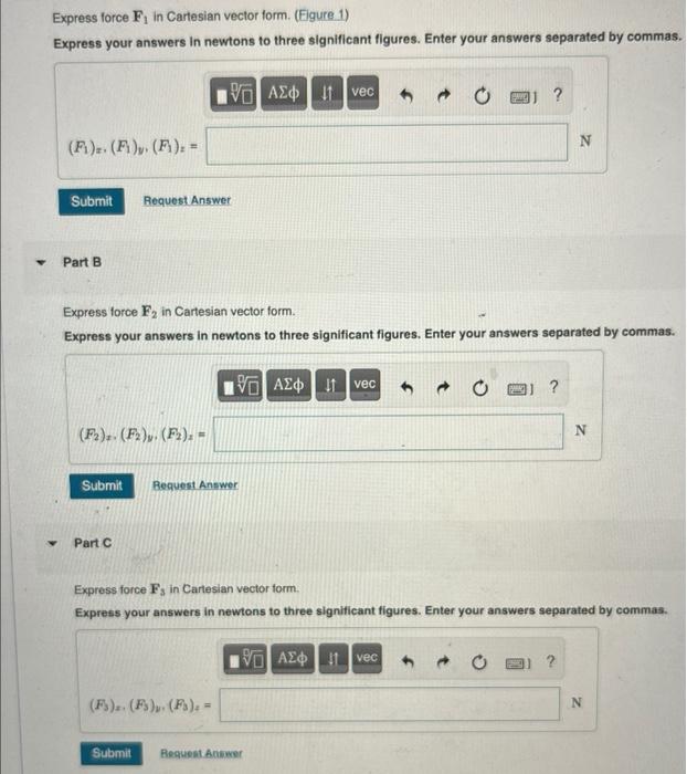 Solved Express force F1 in Cartesian vector form. (Figure 1) | Chegg.com