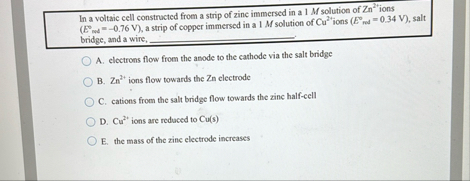 Solved In a voltaic cell constructed from a strip of zinc | Chegg.com