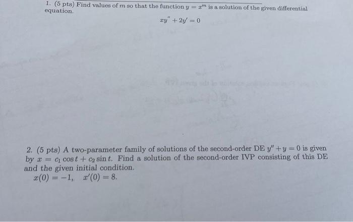 Solved 1. ( 5 pts) Find values of m so that the function | Chegg.com Solved 1. ( 5 pts) Find values of m so that the function | Chegg.com