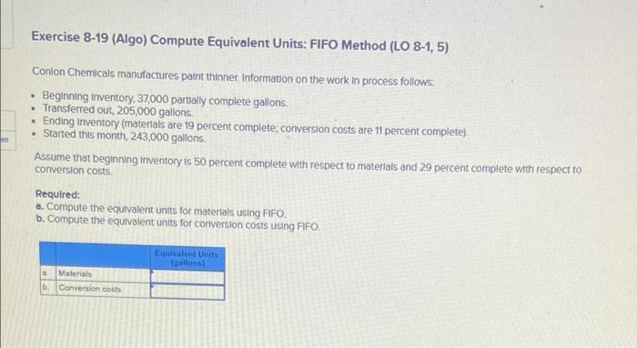 Solved Exercise 8-19 (Algo) Compute Equivalent Units: FIFO | Chegg.com