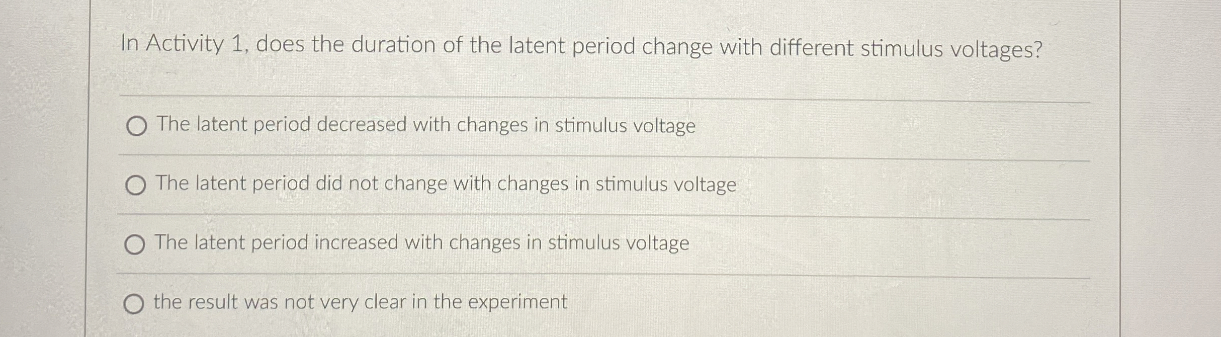 Solved In Activity 1, ﻿does the duration of the latent | Chegg.com