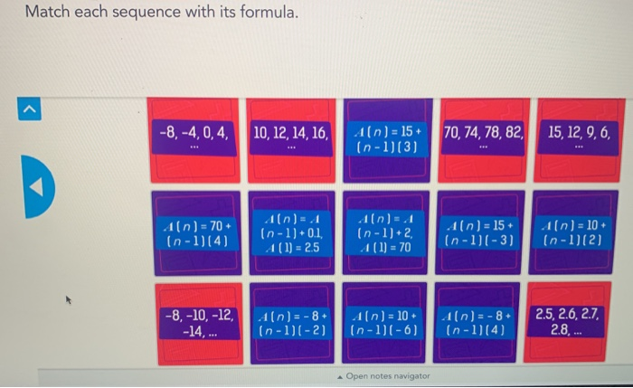 Solved Match each sequence with its formula. -8, -4, 0, 4, | Chegg.com