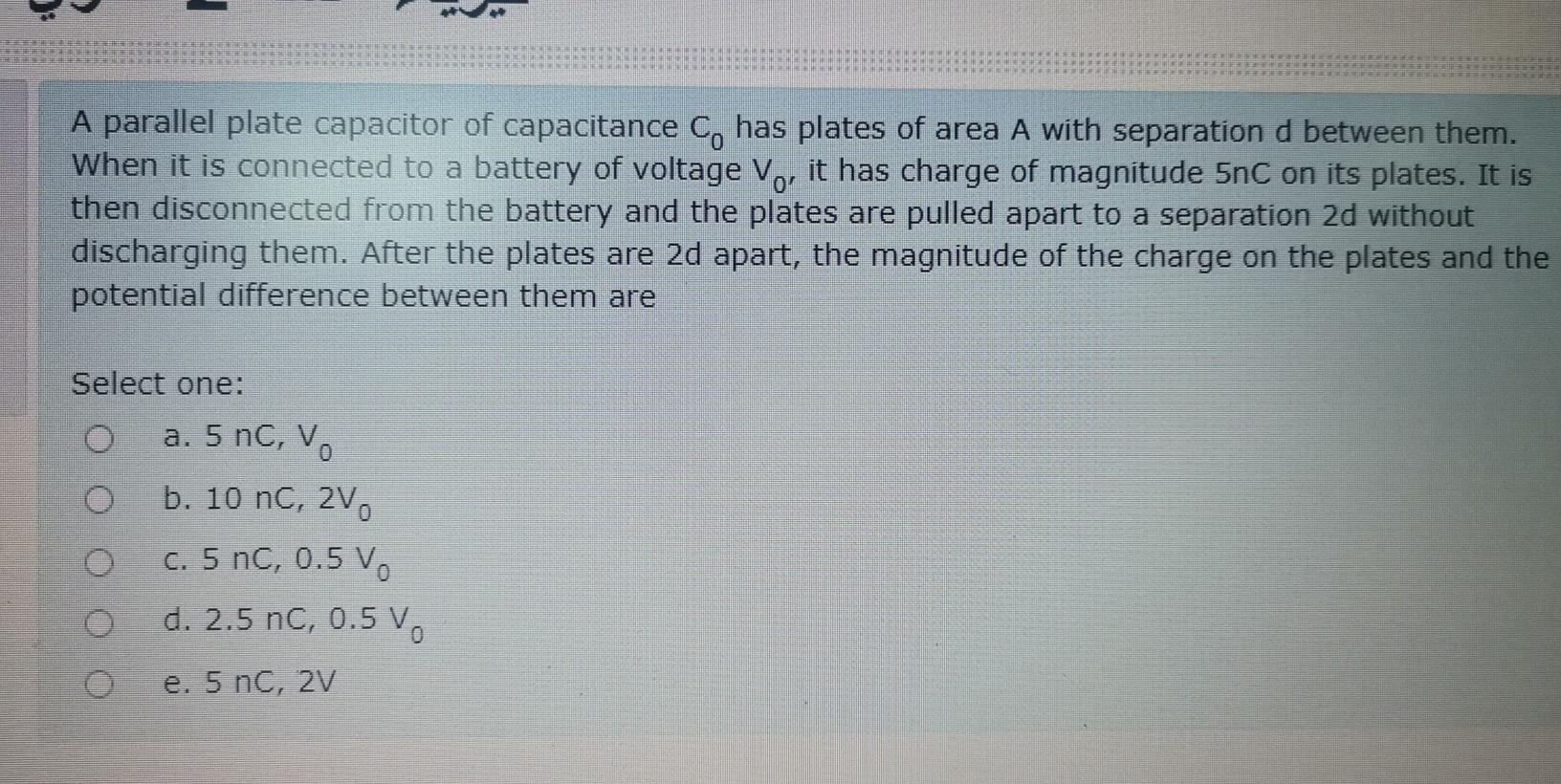 Solved A parallel plate capacitor of capacitance C0 has | Chegg.com