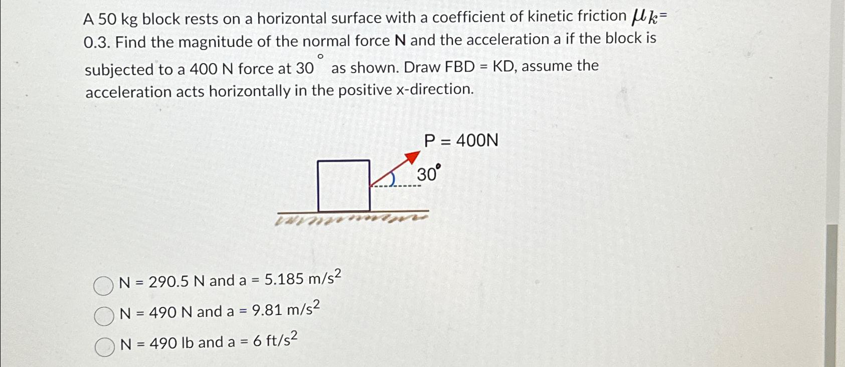 Solved A 50kg ﻿block rests on a horizontal surface with a | Chegg.com