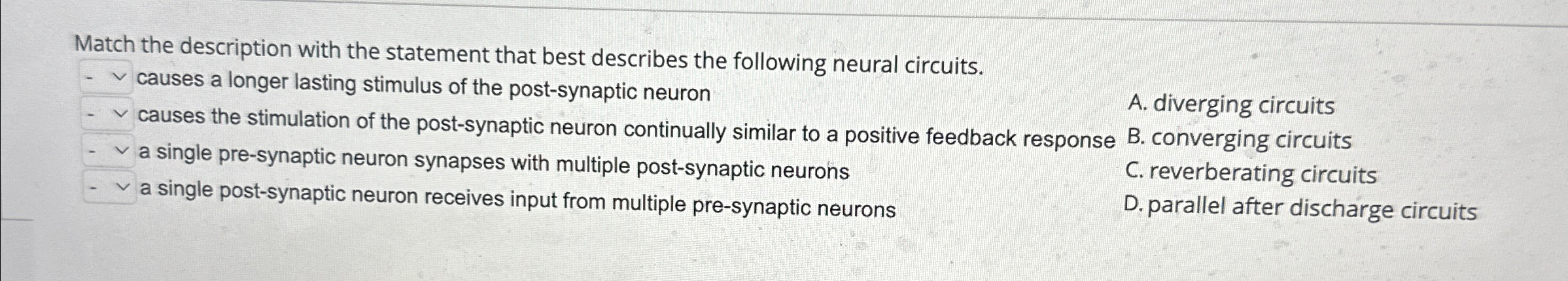 Solved Match the description with the statement that best | Chegg.com