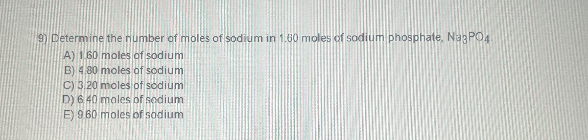 Solved Determine the number of moles of sodium in 1.60 | Chegg.com