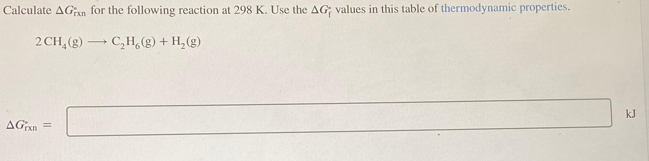 Solved Calculate ΔGrxn° ﻿for the following reaction at 298K. | Chegg.com
