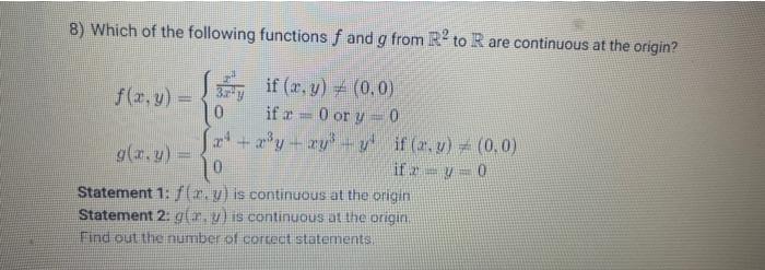 Solved 8) Which of the following functions f and g from R2 | Chegg.com