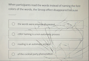 Solved When participants read the words instead of naming | Chegg.com