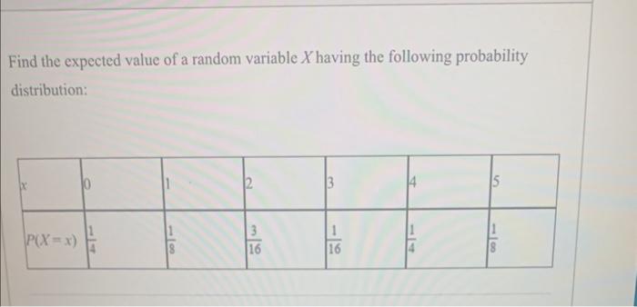 Solved Find the expected value of a random variable X having | Chegg.com