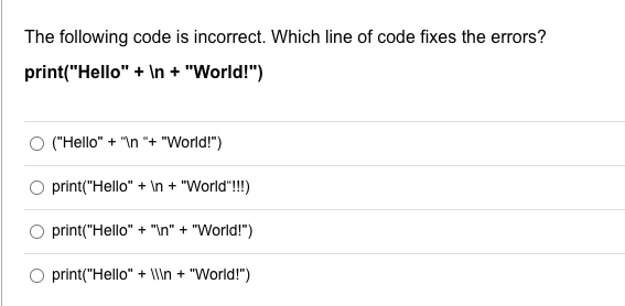 Solved The following code is incorrect. Which line of code | Chegg.com