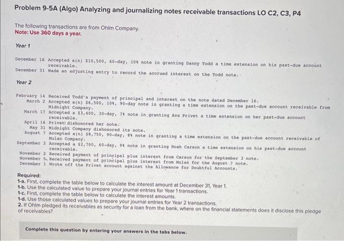 Solved Problem 9-5A (Algo) Analyzing and journalizing notes | Chegg.com