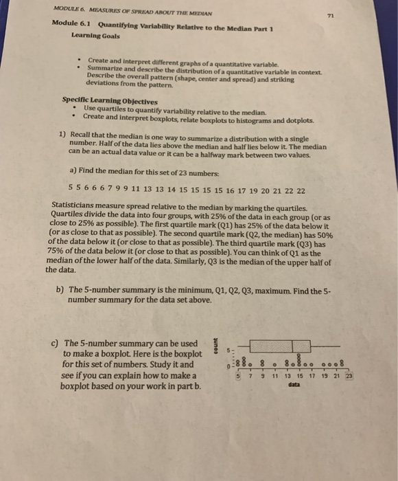 Solved Module 6 Measures Of Spread About The Median 71