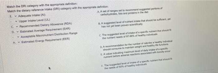Solved Match the DRI category with the appropriate | Chegg.com