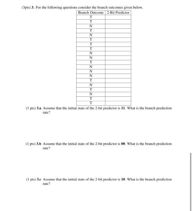 Solved (3pts) 3. For the following questions consider the | Chegg.com