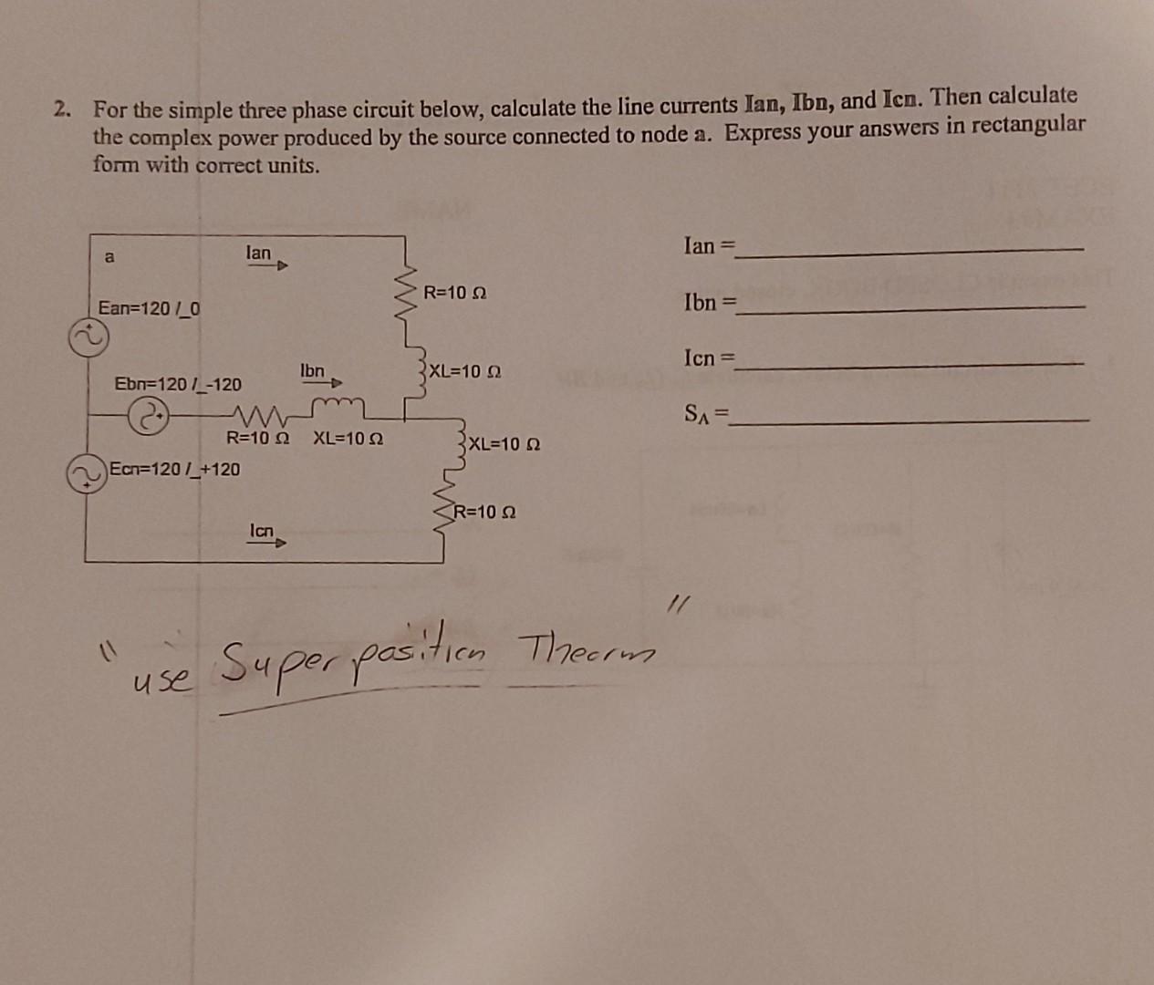Solved 2. For the simple three phase circuit below, | Chegg.com