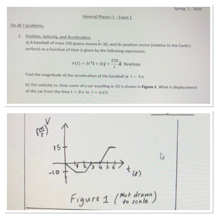 Solved Spring 1-2020 General Physics 1 Exam 1 Do all 7 | Chegg.com