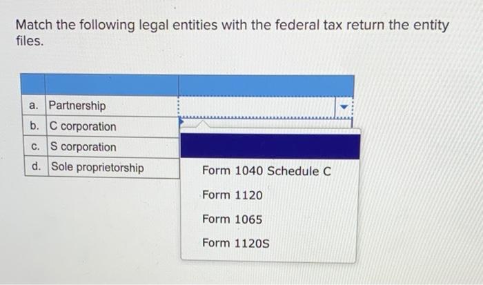 Solved Match the following legal entities with the federal | Chegg.com