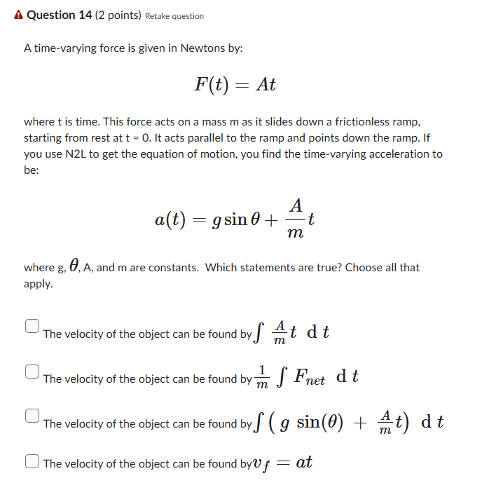 Solved A Question 14 (2 ﻿points) ﻿Retake questionA | Chegg.com