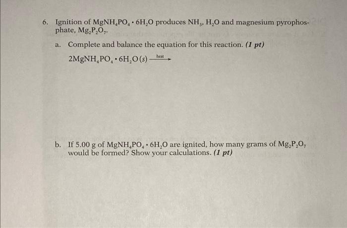 Solved MgNH4PO4⋅6H2O loses H2O stepwise as it is heated. | Chegg.com