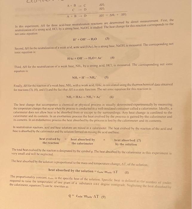 Solved EXPERIMENT \#10: Thermochemistry (Determination of | Chegg.com