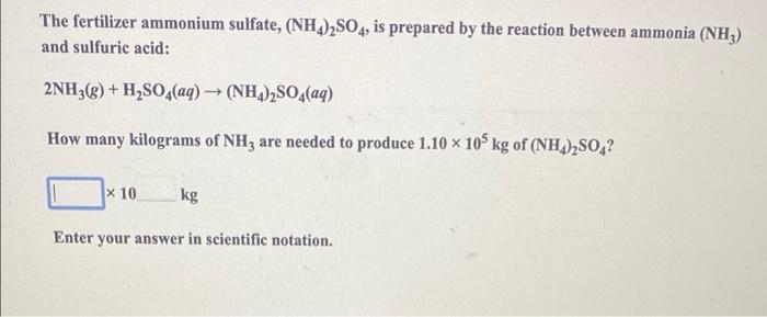 Solved The fertilizer ammonium sulfate, (NH4)2SO4, is | Chegg.com