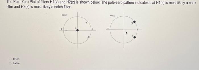 Solved The Pole-Zero Plot of filters H1(z) and H2(z) is | Chegg.com