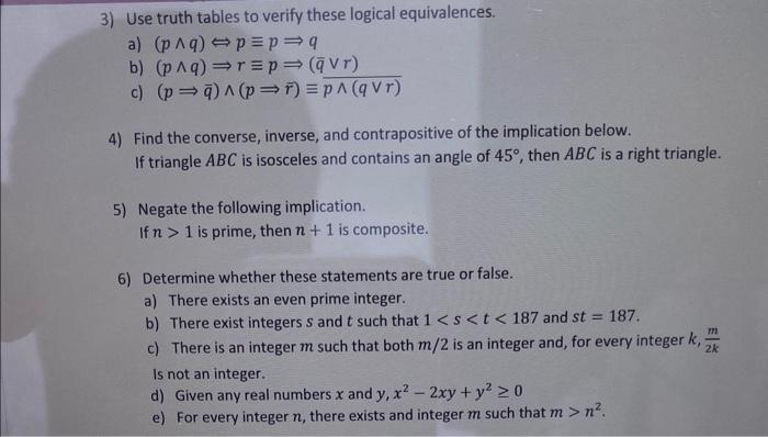 Solved 3) Use truth tables to verify these logical | Chegg.com