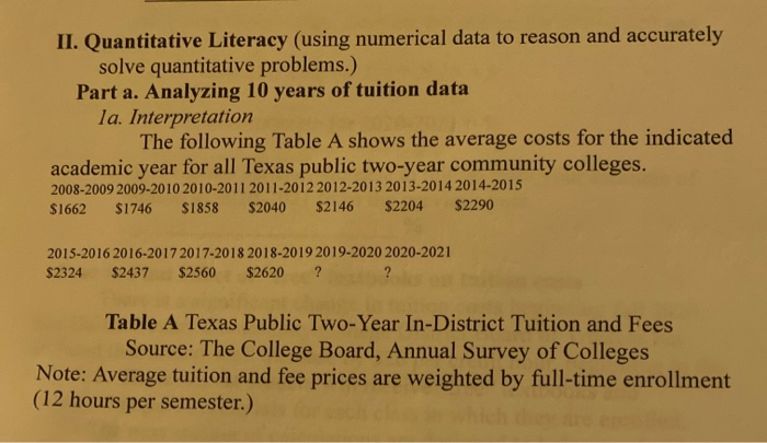 Solved II. Quantitative Literacy (using numerical data to | Chegg.com