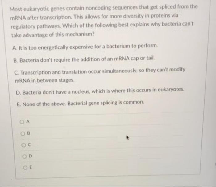 Solved Most eukaryotic genes contain noncoding sequences | Chegg.com